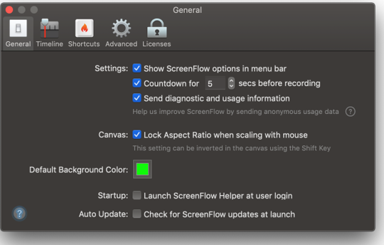 ScreenFlow: Setting Default Canvas Color & Changing Document Background Color