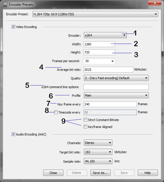 Wirecast - Encoder Preset Options