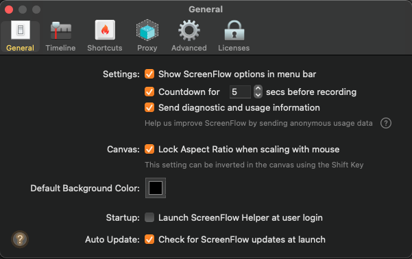 ScreenFlow Preferences Menu