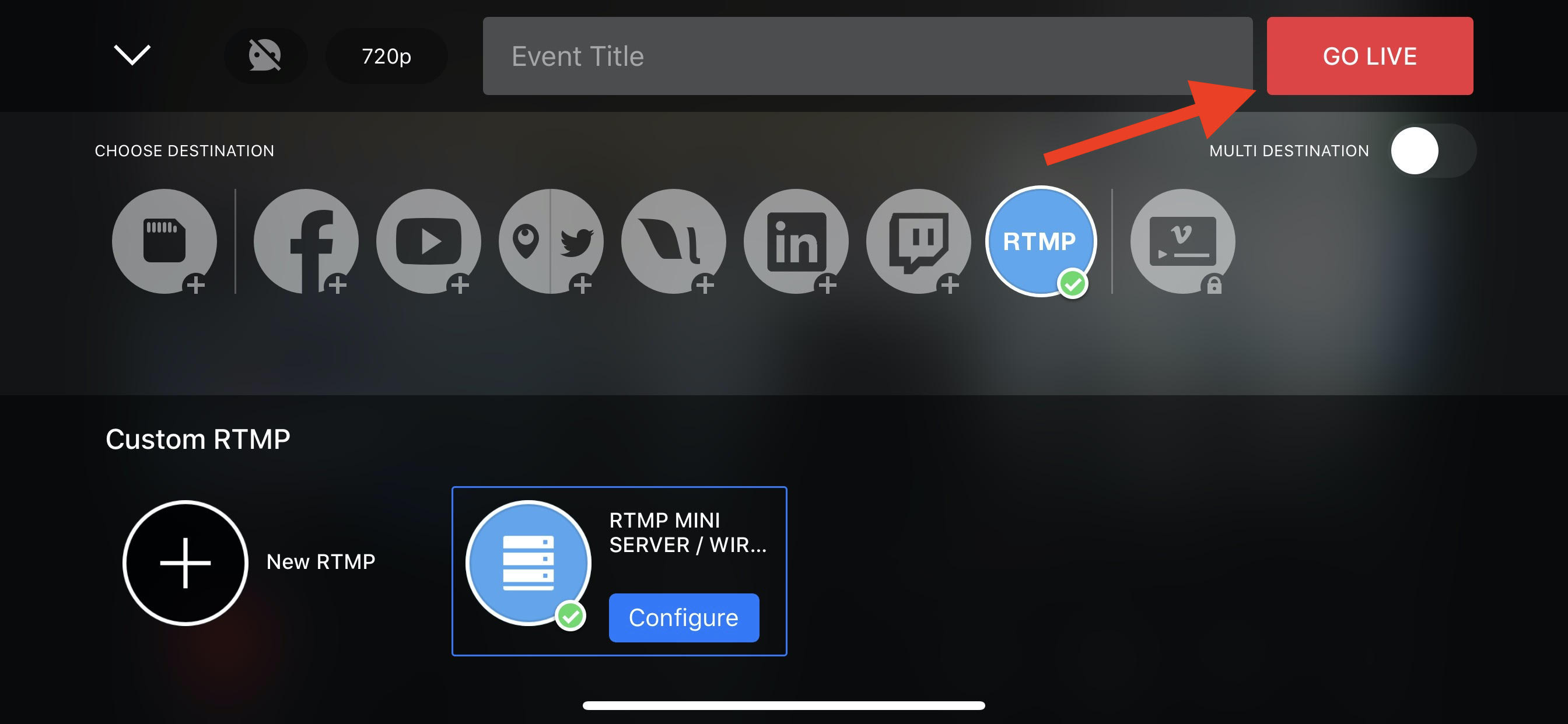 How to Connect to a MEVO Camera with Wirecast via RTMP MiniServer/NDI