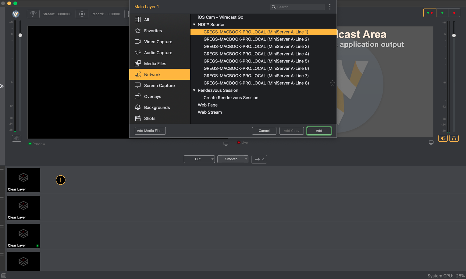 How to Connect to a MEVO Camera with Wirecast via RTMP MiniServer/NDI