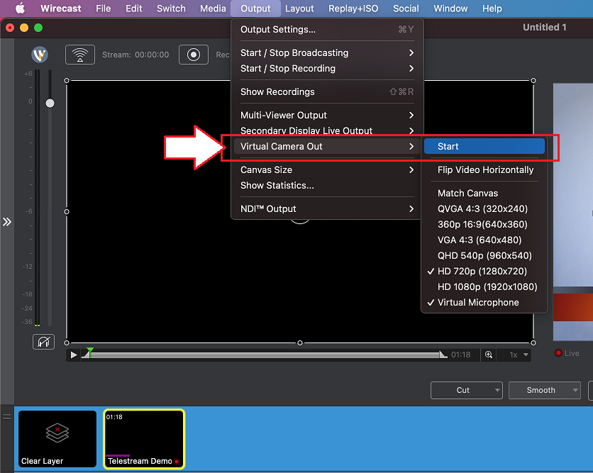 Wirecast: Virtual Camera to Zoom