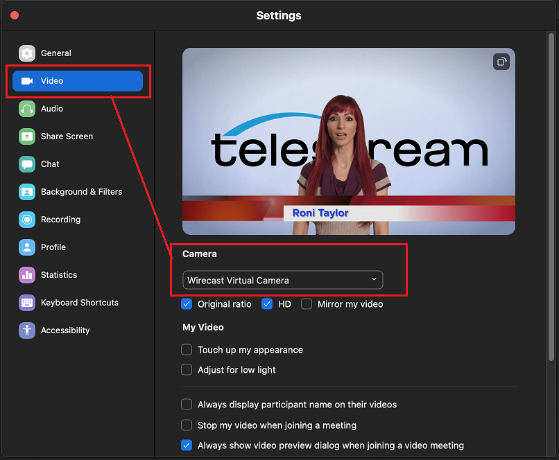 Wirecast: Virtual Camera to Zoom