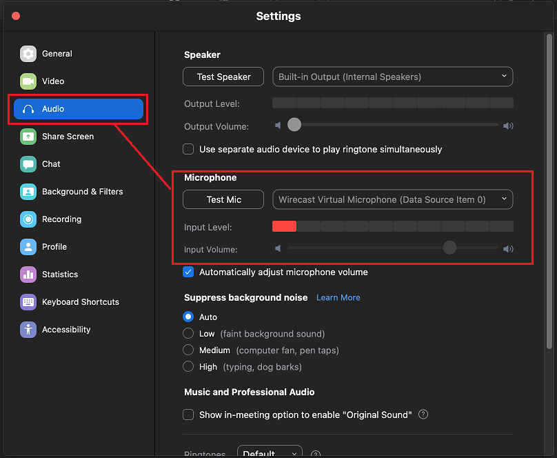 Wirecast: Virtual Camera to Zoom