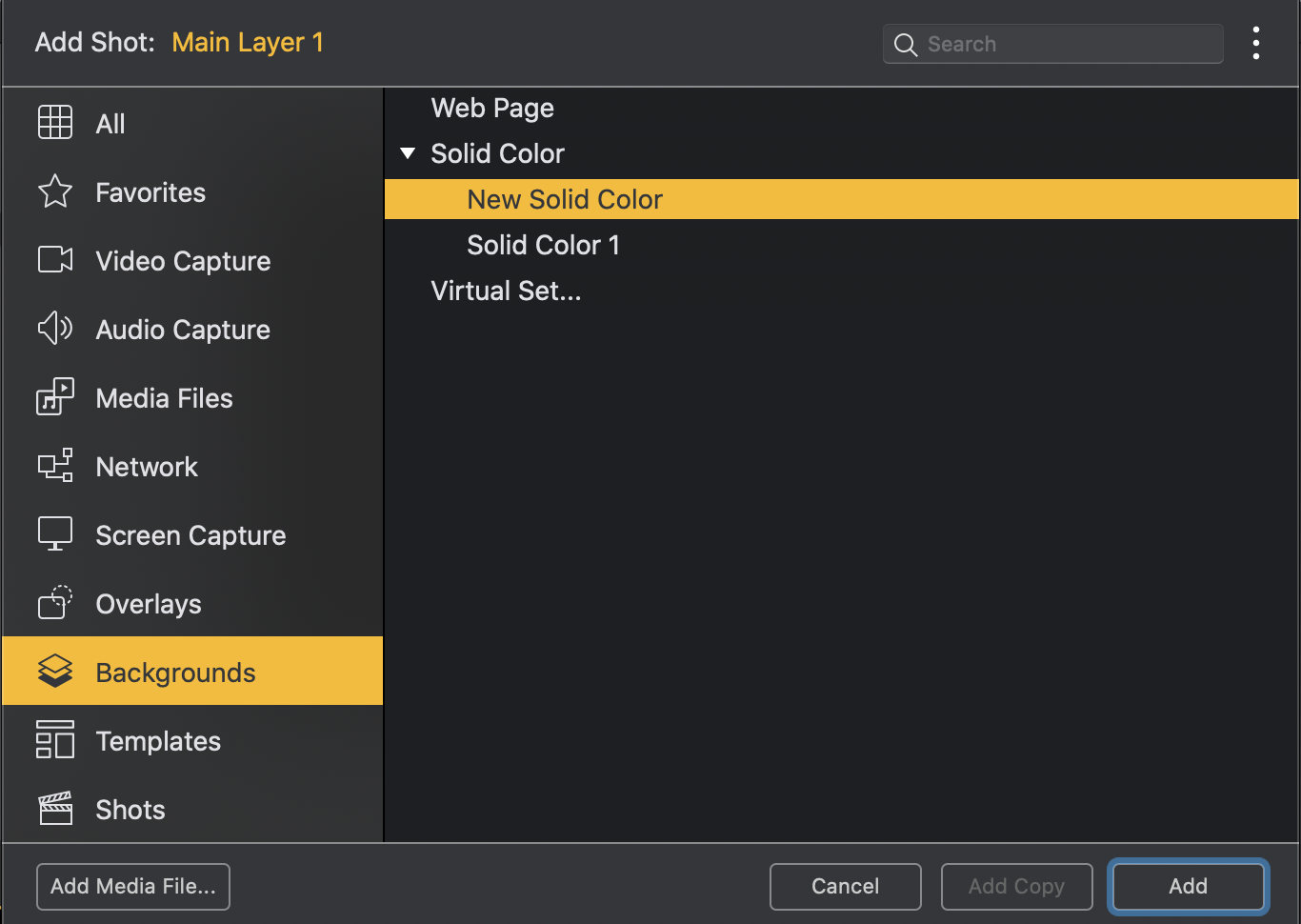 Wirecast: Solid Color Background