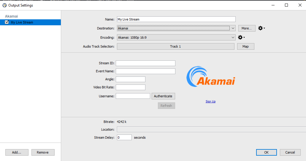 Wirecast: Streaming to Akamai