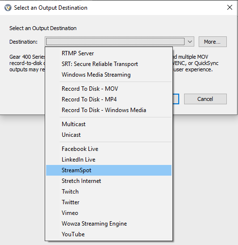 Wirecast: Streaming to StreamSpot